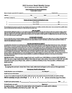 2023 Summer Break Camp Contract - Napa Valley Summer Camps Napa Valley ...